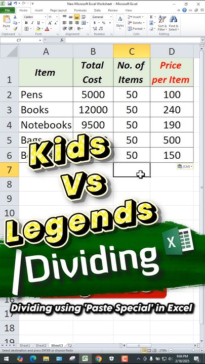 Dividing using 'Paste Special' in Excel #excel - YouTube