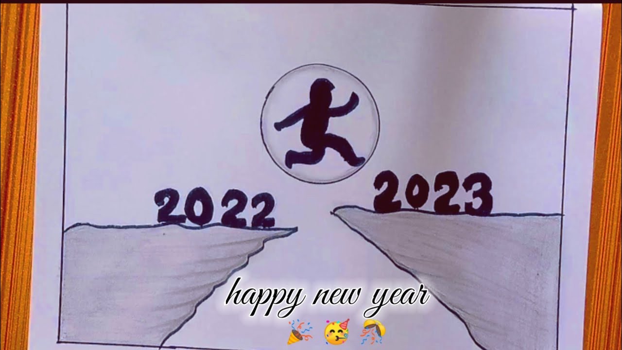 Happy new year drawing| Man is jumping towards 2023| 2023 new year ...