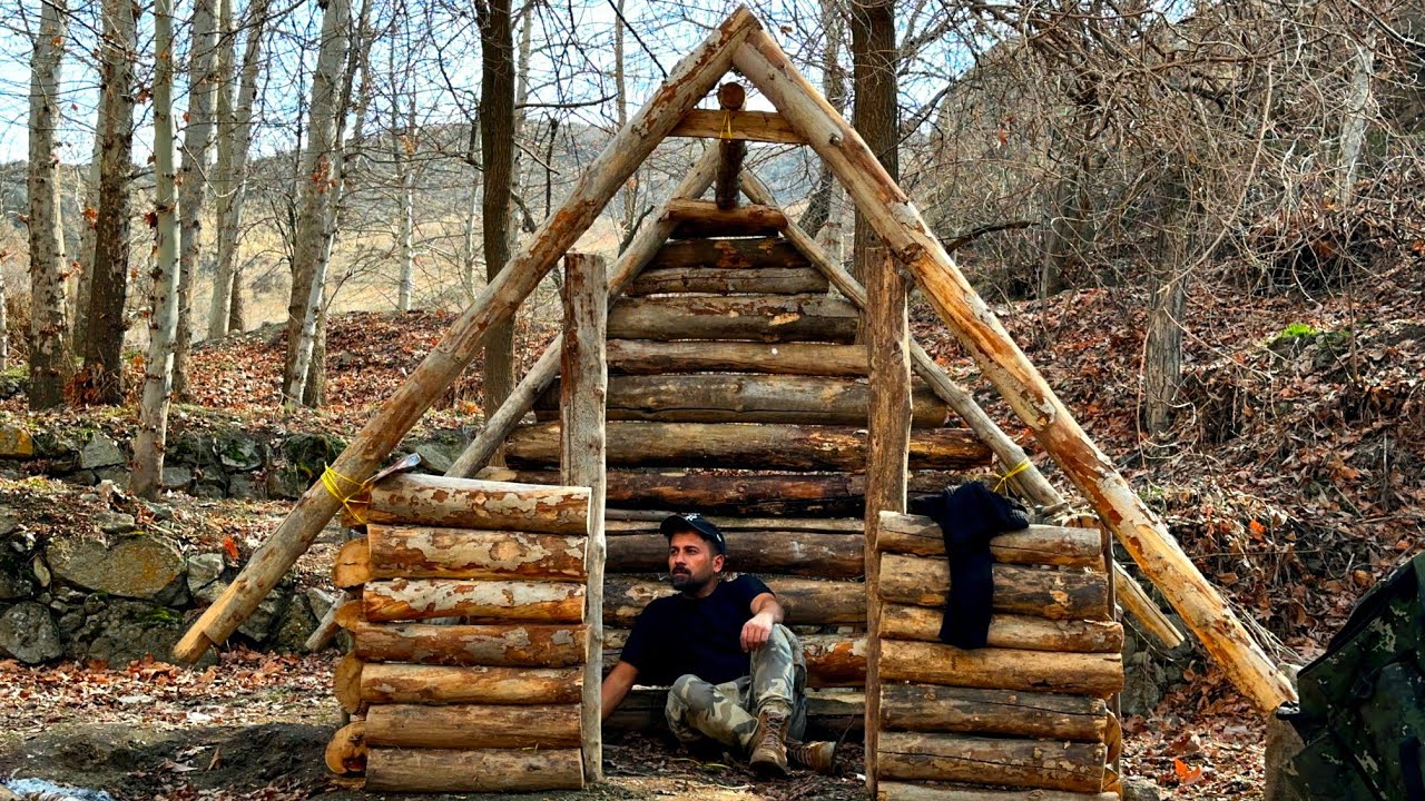 Building a Bushcraft Wooden House.PART1 .4K. Bushcraft shelter - YouTube