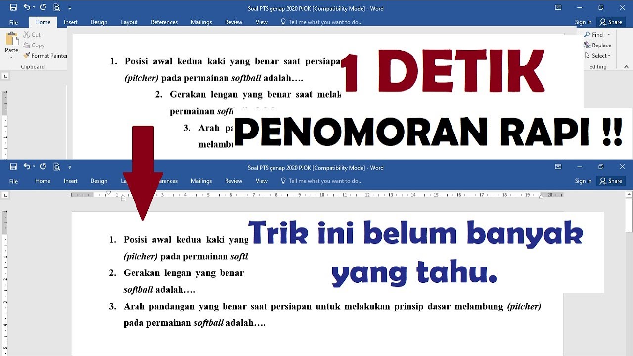 CARA CEPAT MERAPIKAN PENOMORAN YANG BERANTAKAN DI WORD CUKUP 1 DETIK ...