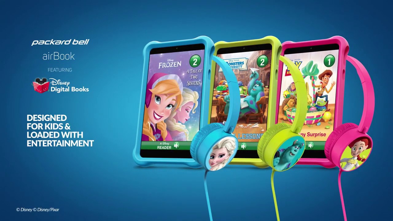 Packardbell Disney Airbook 7" Tablet With Bumper And Headphones - YouTube