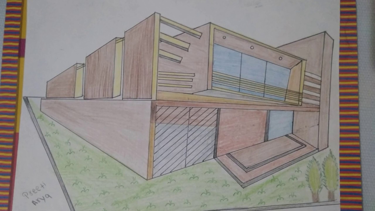 How to Draw a House using two - point perspective: step by step - YouTube