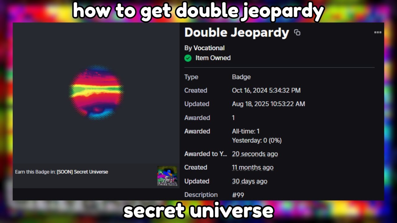 how to get double jeopardy (secret universe roblox) - YouTube