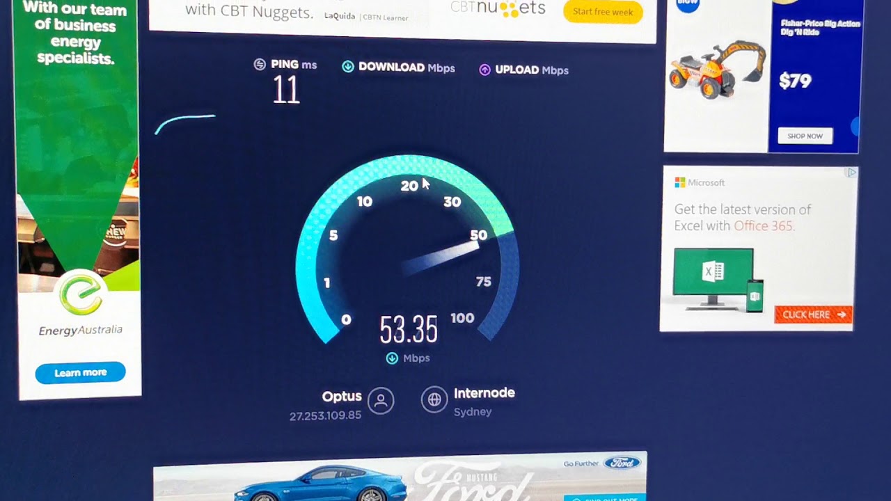 Optus Australia Cable Broadband Speed - YouTube
