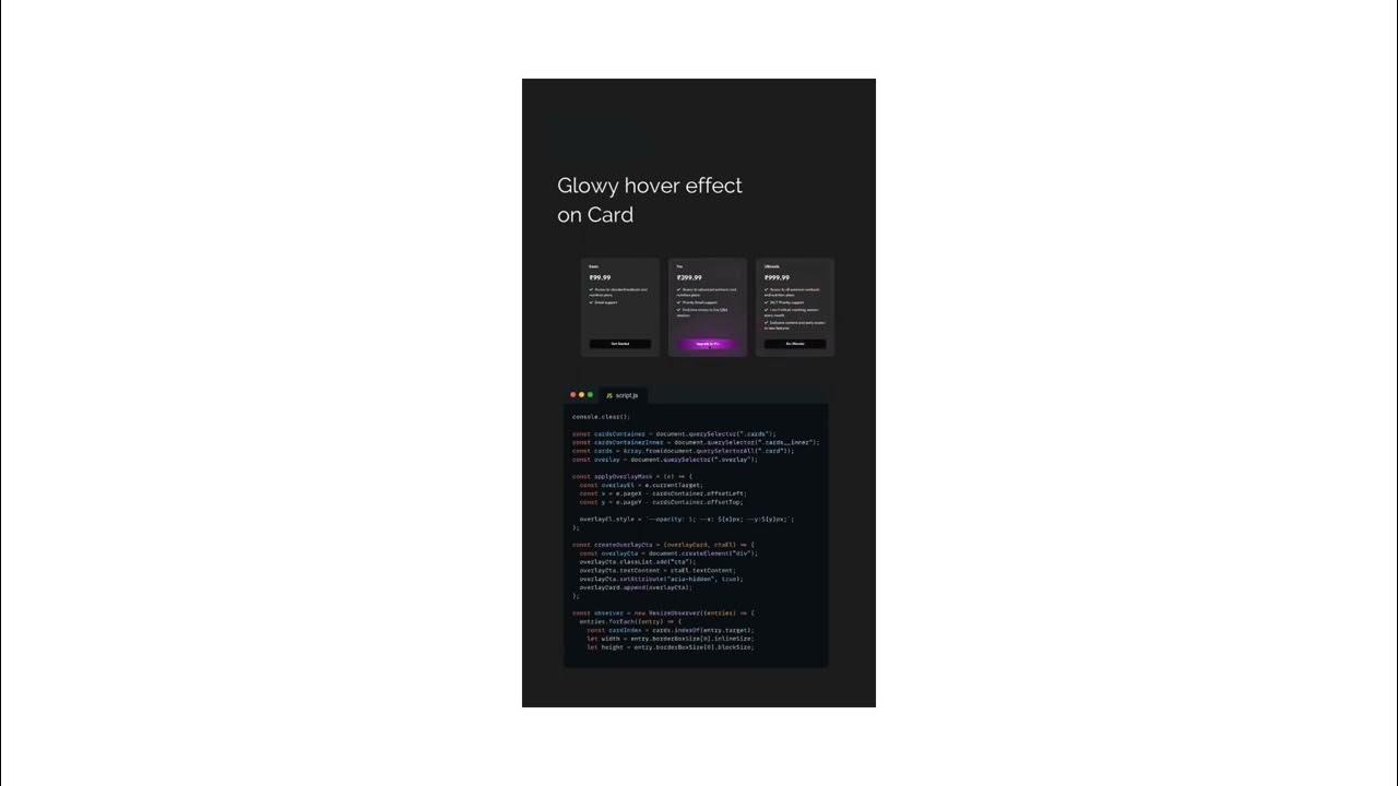 Glowy Hover Effect On Card 🔥🔥 Shorts Coding Codinglife Codingninja Ytshorts Shortvideo