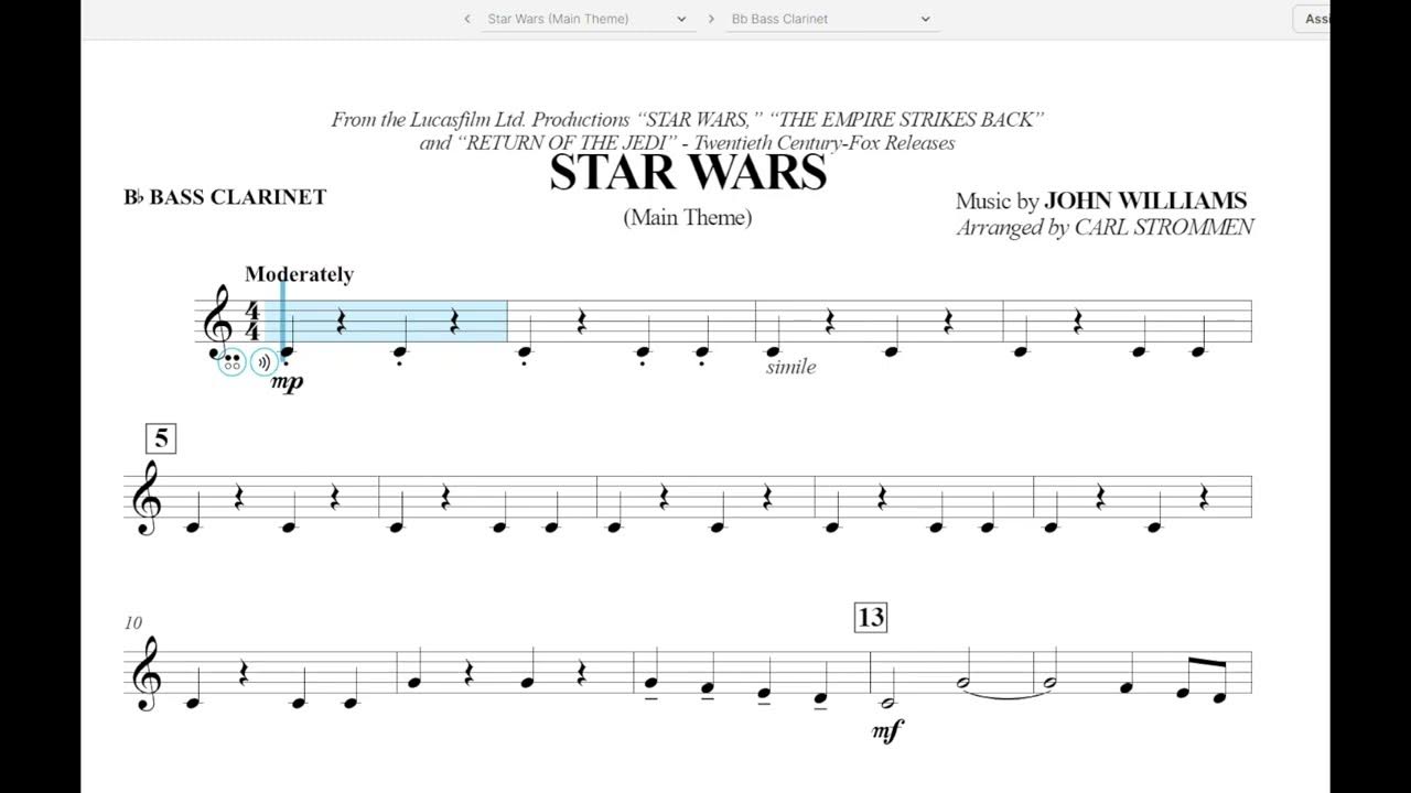 Star Wars - Bass Clarinet Play Along - YouTube