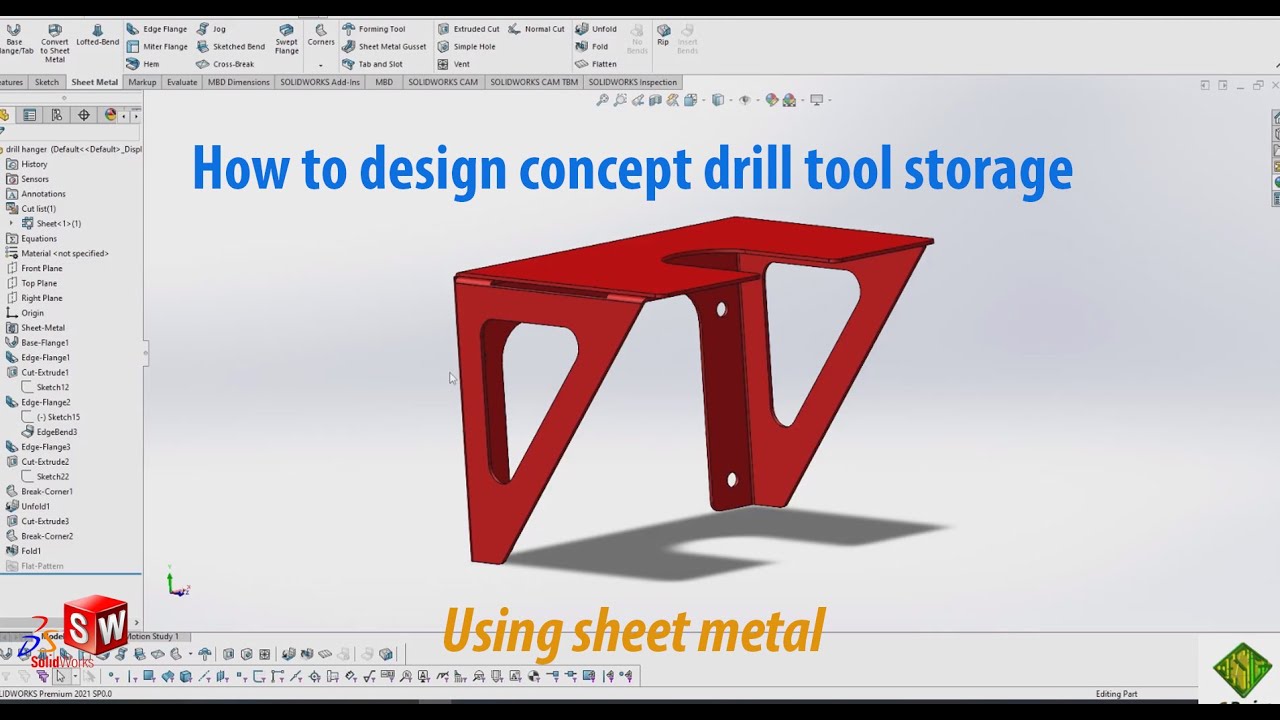 How to design Drill tool storage using sheet metal by SolidWorks - YouTube