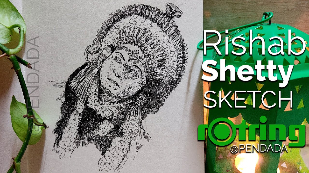 Kantara movie Rishab shetty pen ink drawing the great comedian sketch ...