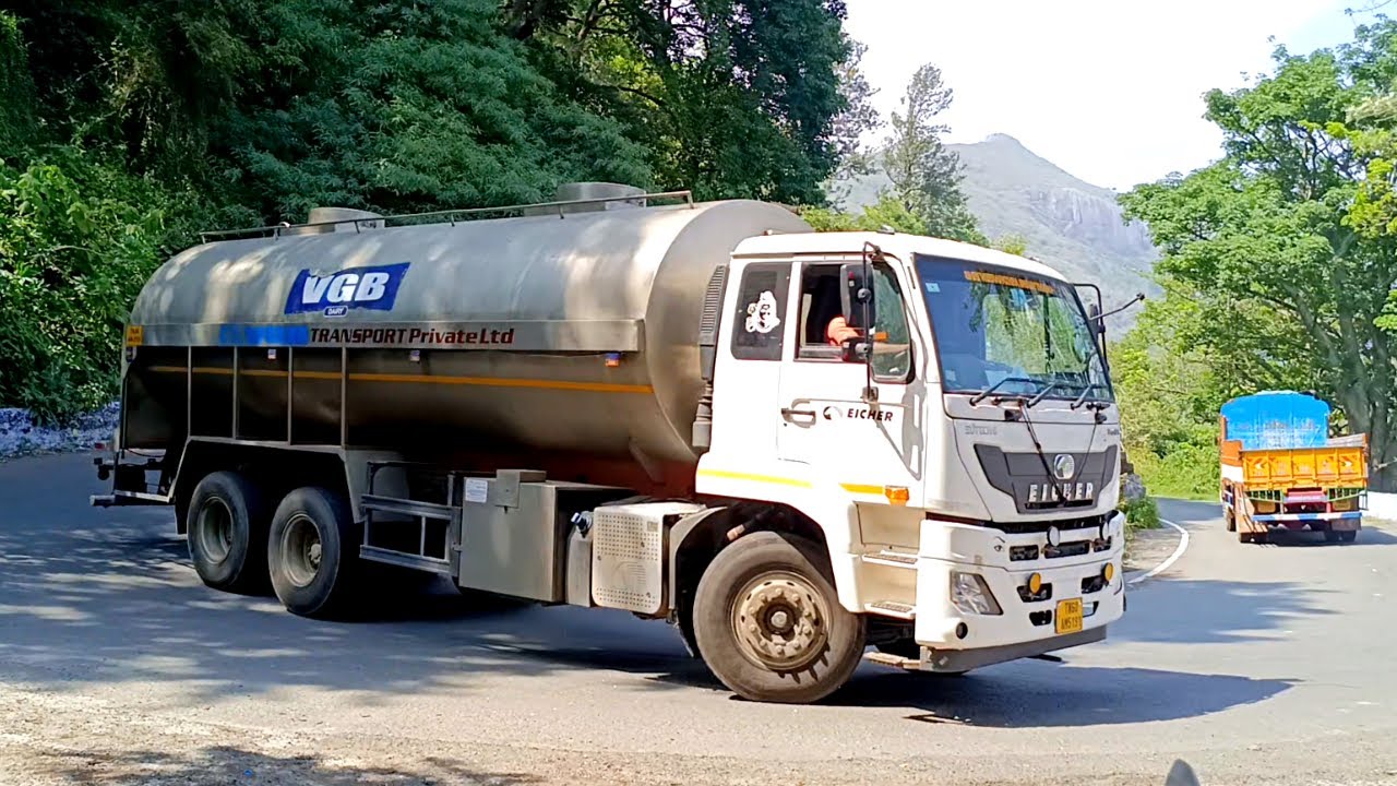 Eicher Tanker Lorry And Ashok Leyland Lorry Turning Bodimettu Hills ...