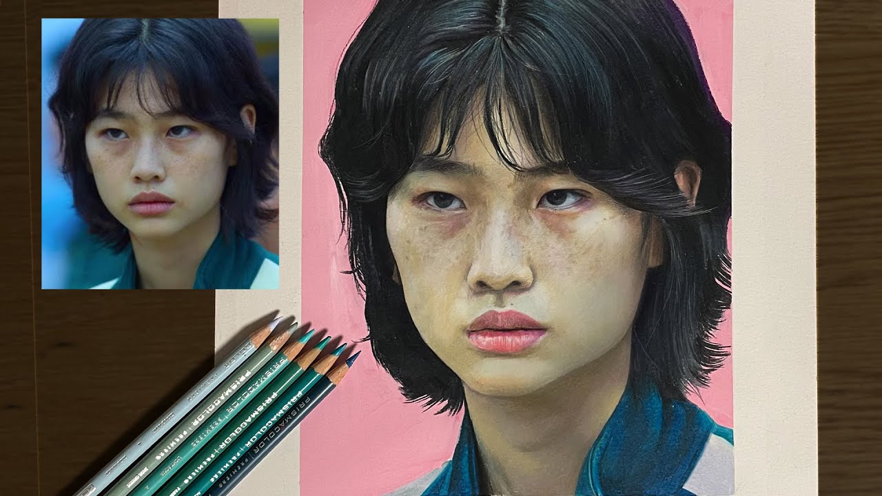 Learn to Draw woman Portrait in Colored Pencils ( Hoyeon Jung ) 오징어 게임 ...
