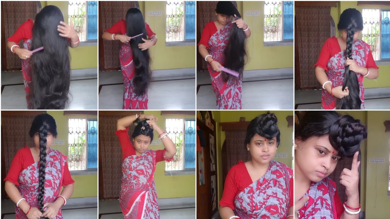 Front side hair combing and then I make a front side braid bun ...