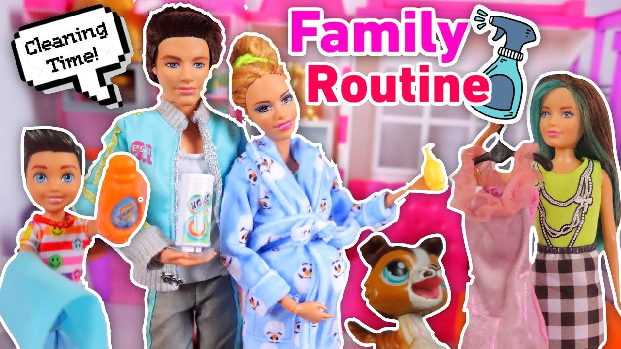 Barbie Family Cleaning + Party Organizing Evening Routine 🧼🥳 - YouTube