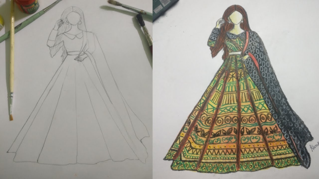 How to paint a traditional designer dress I Beautiful Lehenga I ...