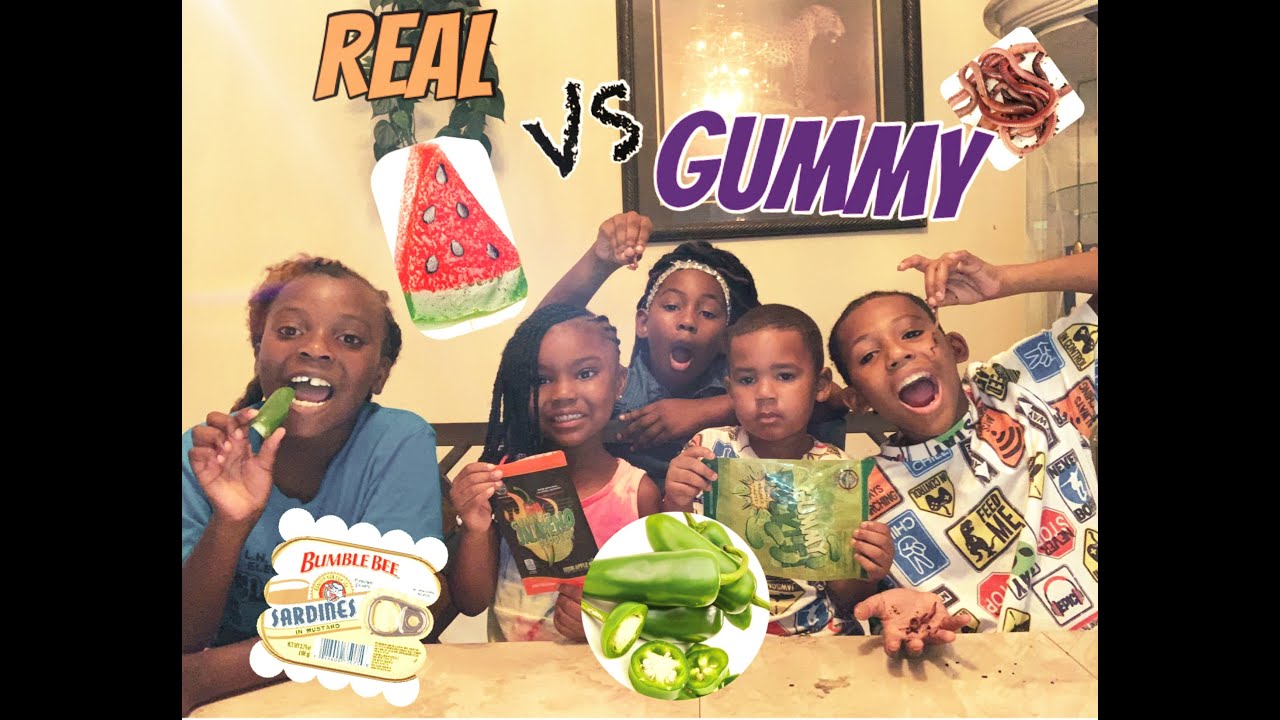 REAL vs GUMMY FOOD CHALLENGE!!! *Eating GIANT Gummy Food* REAL 🐛 - YouTube