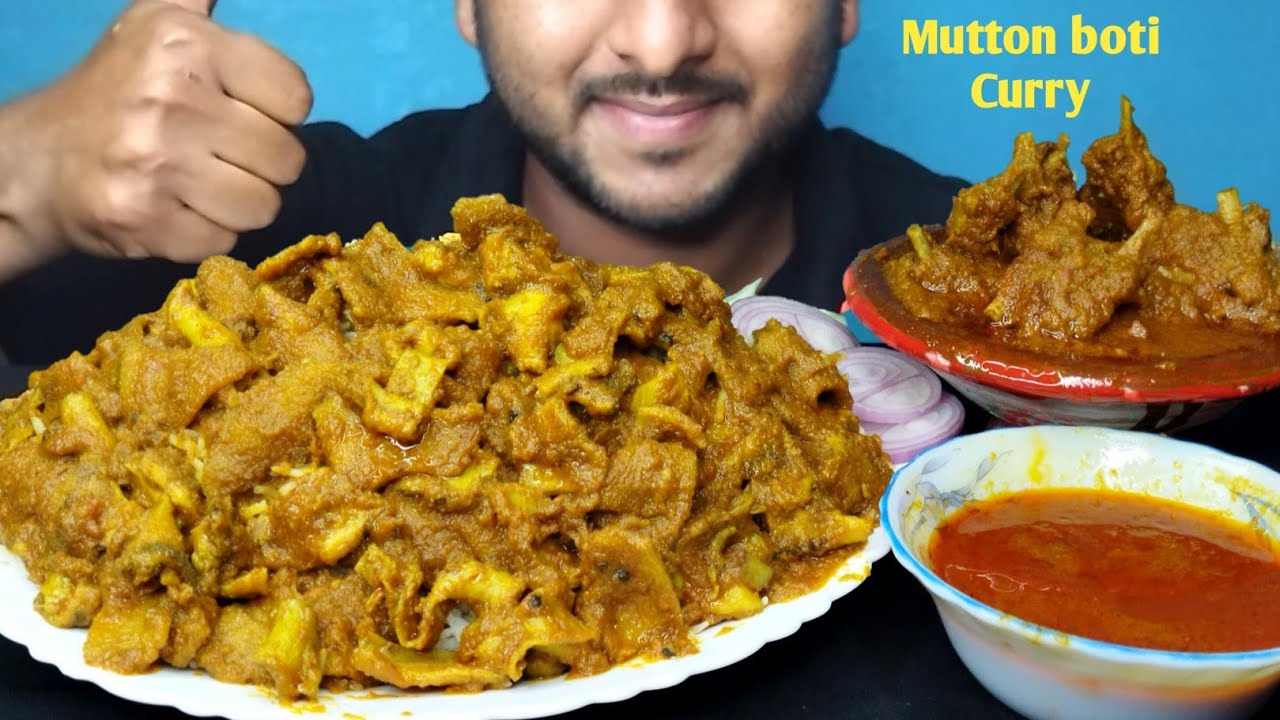 Spicy Mutton Boti Curry Eating With basmati Rice | Fatty Mutton Curry ...