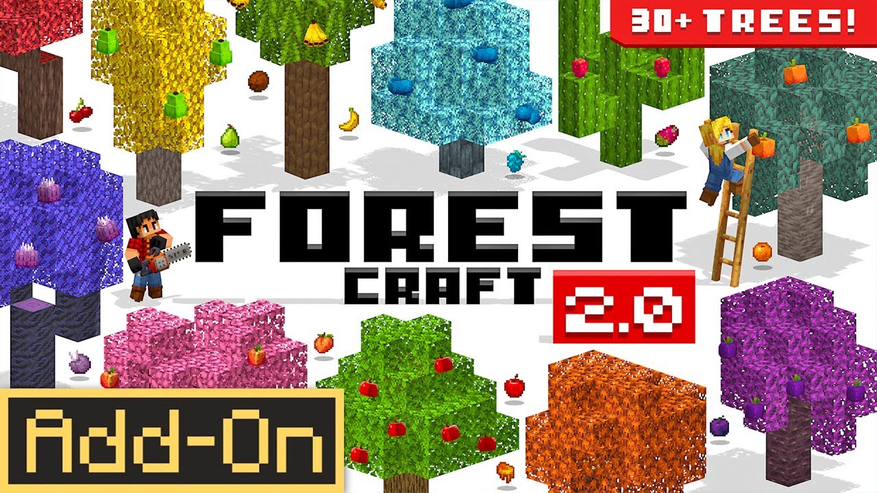 FOREST CRAFT 2.0 ADDON 13 NEW Trees, Wood, Food added to Minecraft Bedrock Edition - YouTube