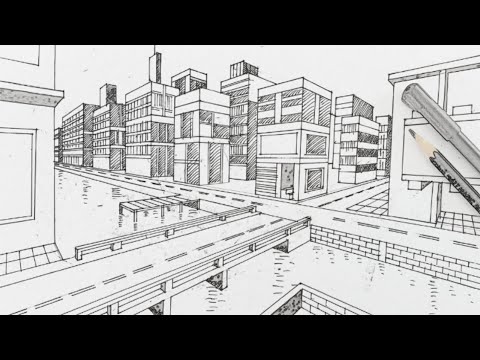 World City Day Drawing / How to draw A City Using Two Point Perspective ...