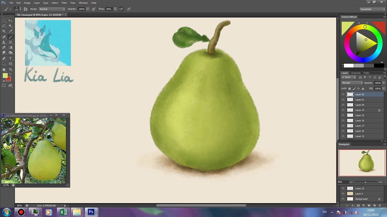 How to draw Pomelo (fruit) step by step | Photoshop Drawing Tutorial ...