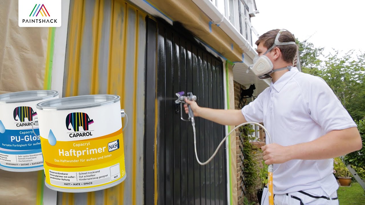Garage Door Spray Painting with Caparol Haftprimer and Aqua PU-Gloss ...