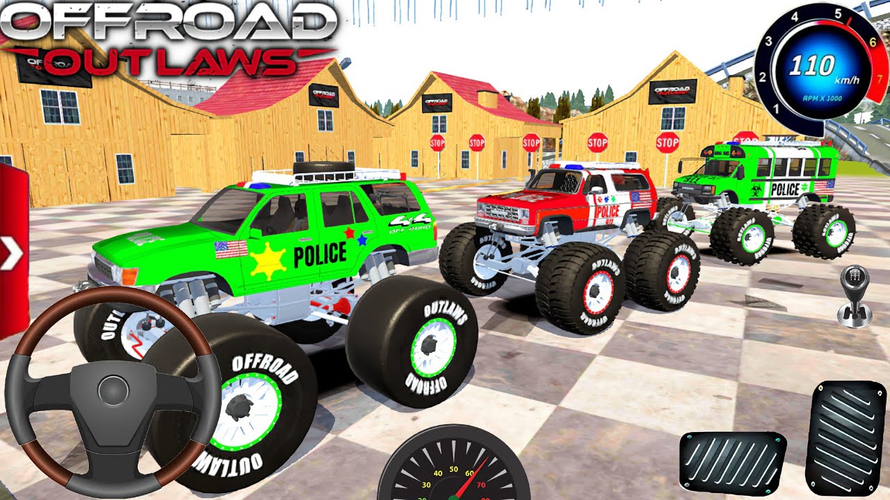 Mega Monster Police Cars And School Bus Convoy Driving-Offroad Outlaws ...