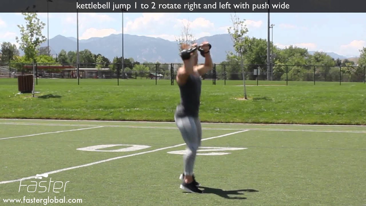kettlebell jump 1 to 2 rotate right and left with push wide - YouTube