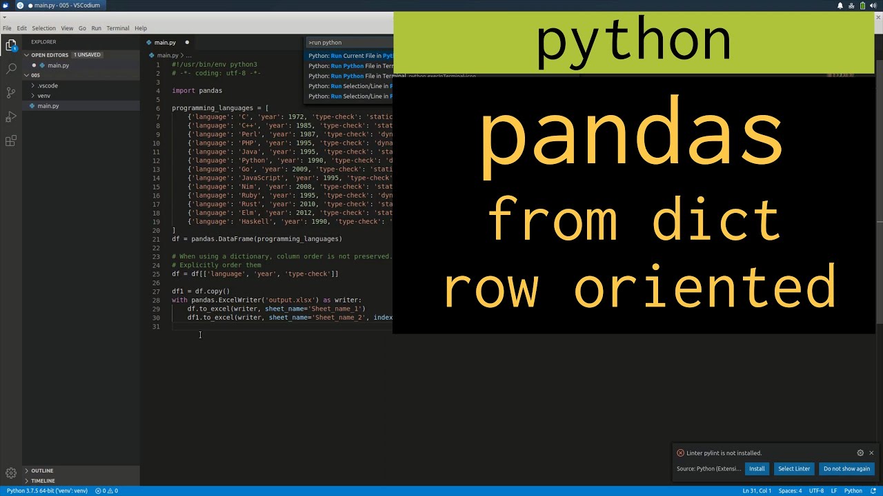 Py Pandas Dataframe From Dict Row Oriented YouTube Py Pandas Dataframe From Dict Row Oriented YouTube