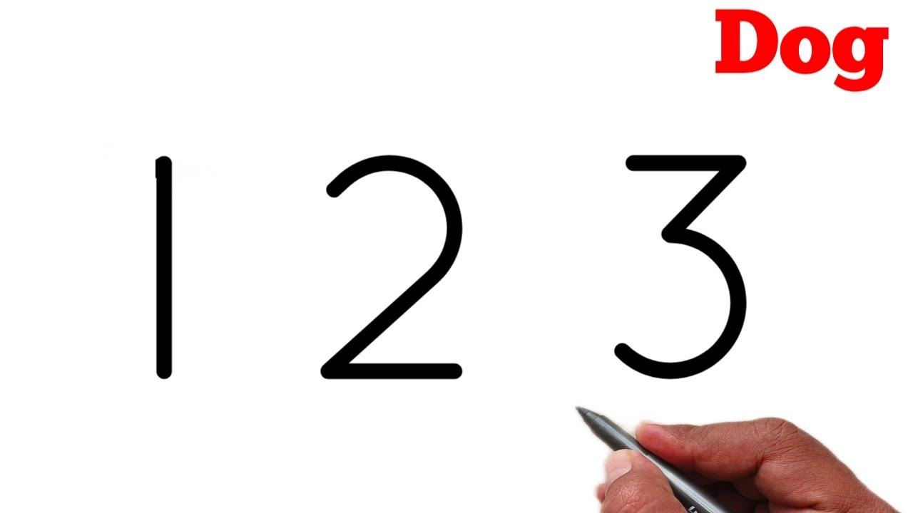 How to draw dog from number 123 | easy dog drawing simple | number ...
