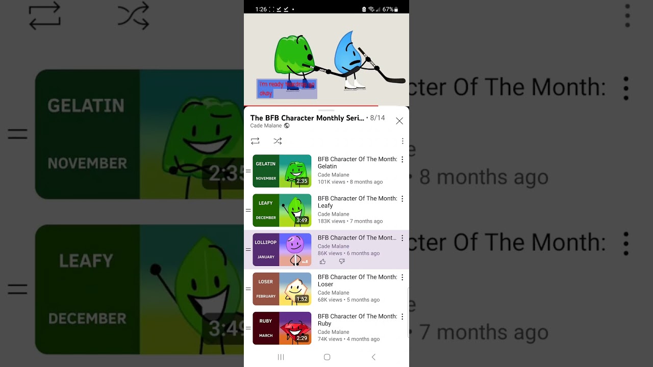 One second of every BFB character of the month