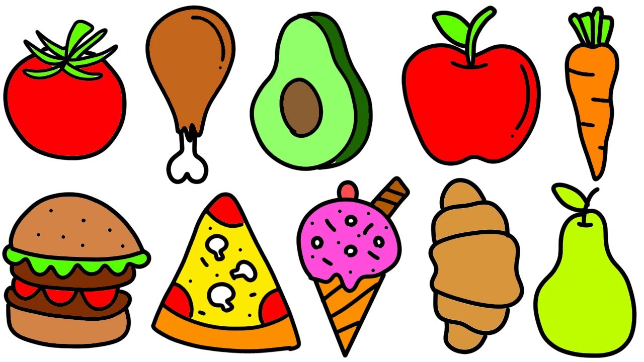 How to Draw Food items - Healthy v Unhealthy, fruits drawing, ice cream ...