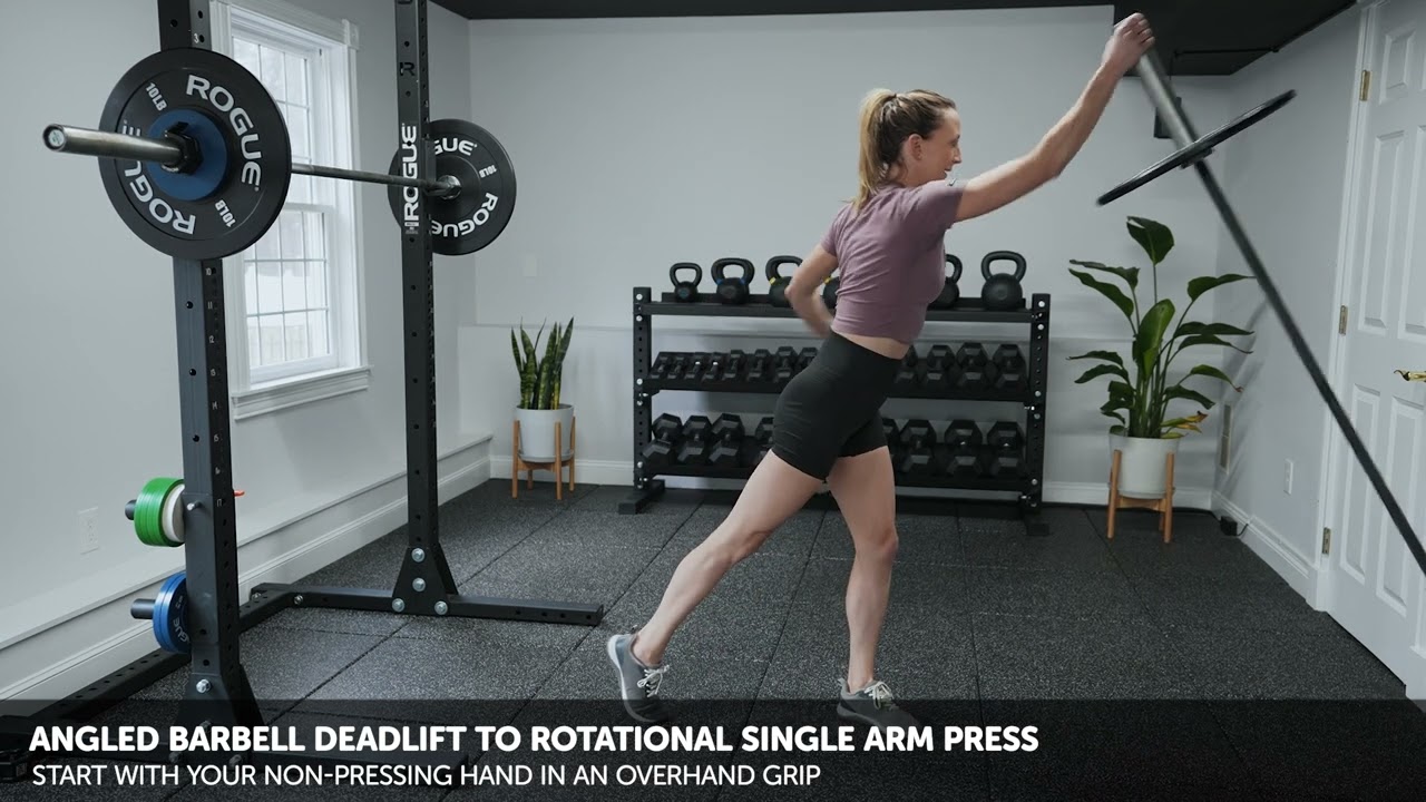 Angled Barbell Deadlift to Rotational Single Arm Press - YouTube