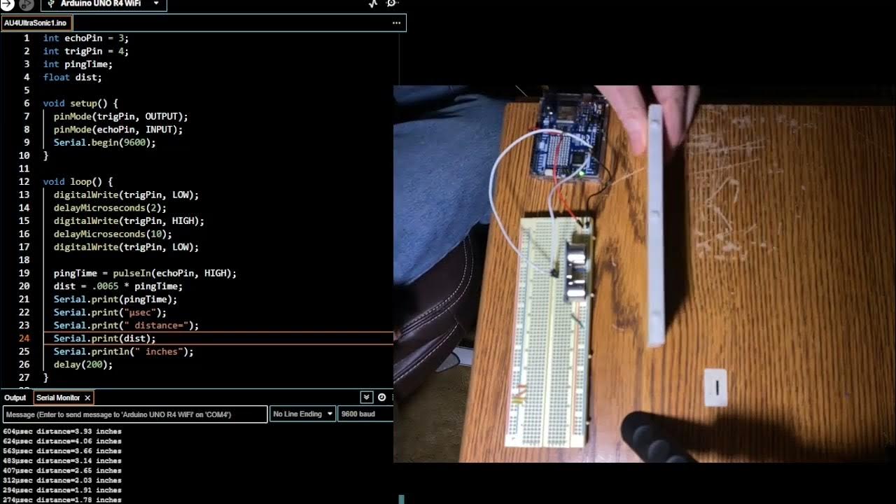 Homework for: Arduino Uno R4 WiFi LESSON 51: Using the HC-SR04 Ultrasonic Sensor for ...