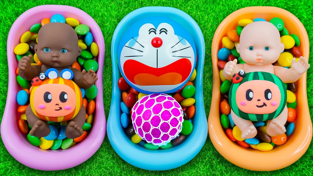 Satisfying Video ASMR l Mixing Candy Color Baby in 3 Magic Bathtub With ...