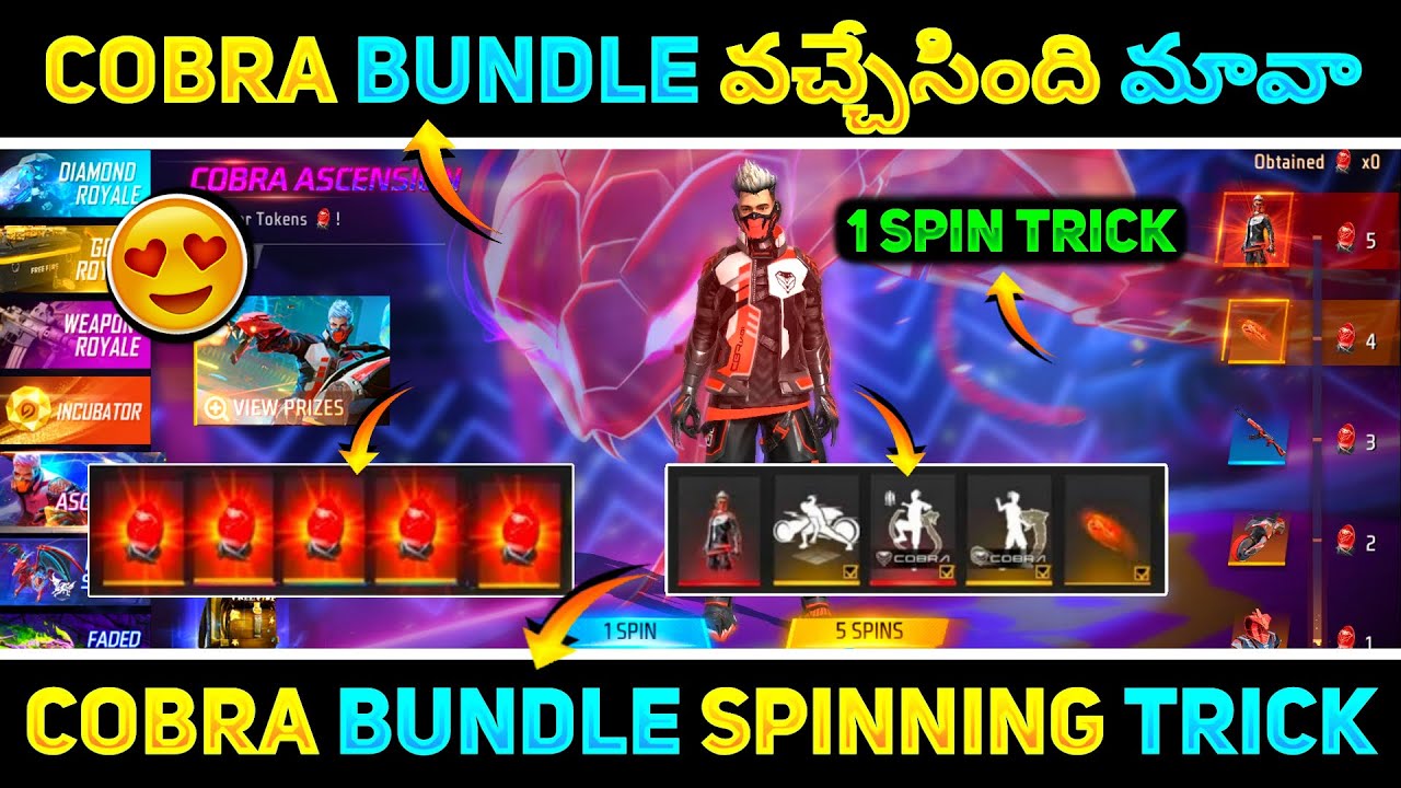 Cobra Bundle Claim చేశా 😍 | Cobra Bundle Spinning In Telugu | Free Fire ...
