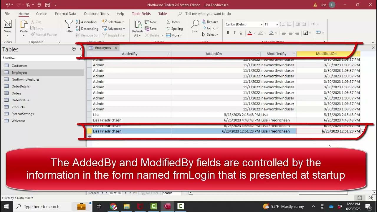 Exploring how data macros are applied to the tables in the Northwind 2. ...