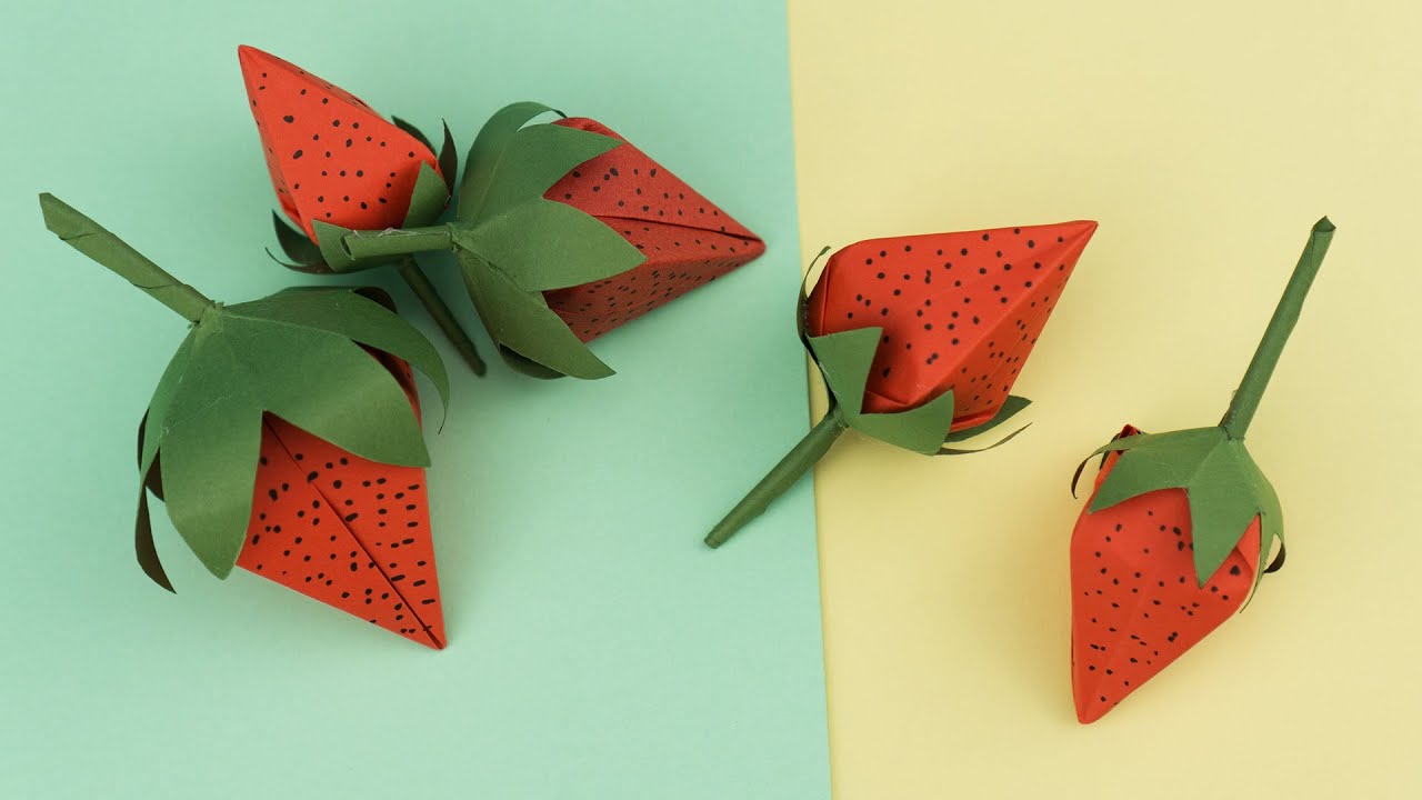 3D Origami Strawberry | Paper Strawberry Making Easy | Origami Fruit ...