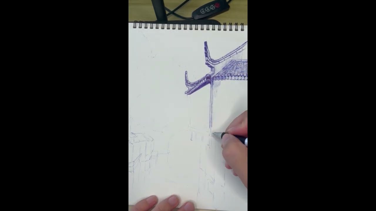How to draw architecture / Drawing Chinese building / Ballpoint Pen ...