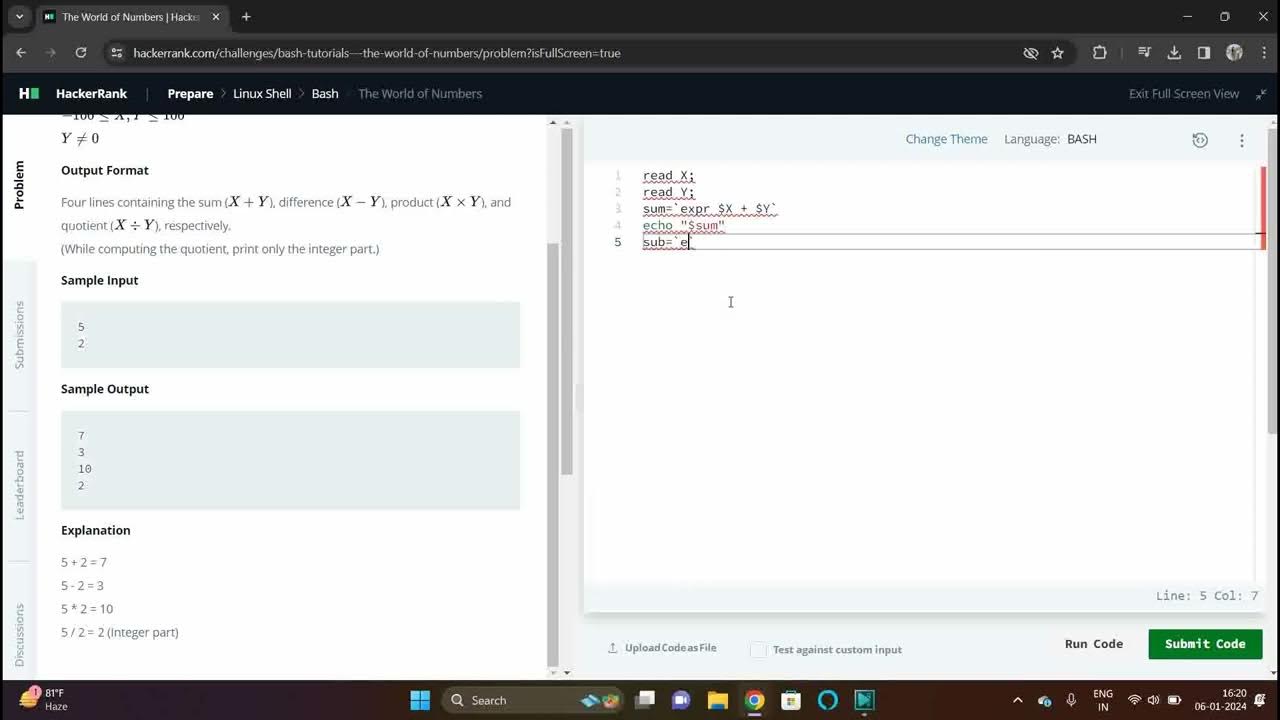 The World Of Numbers | Linux Shell | Hackerrank | Bash (Basic) | Easy | Find Sum, Diff, Product ...