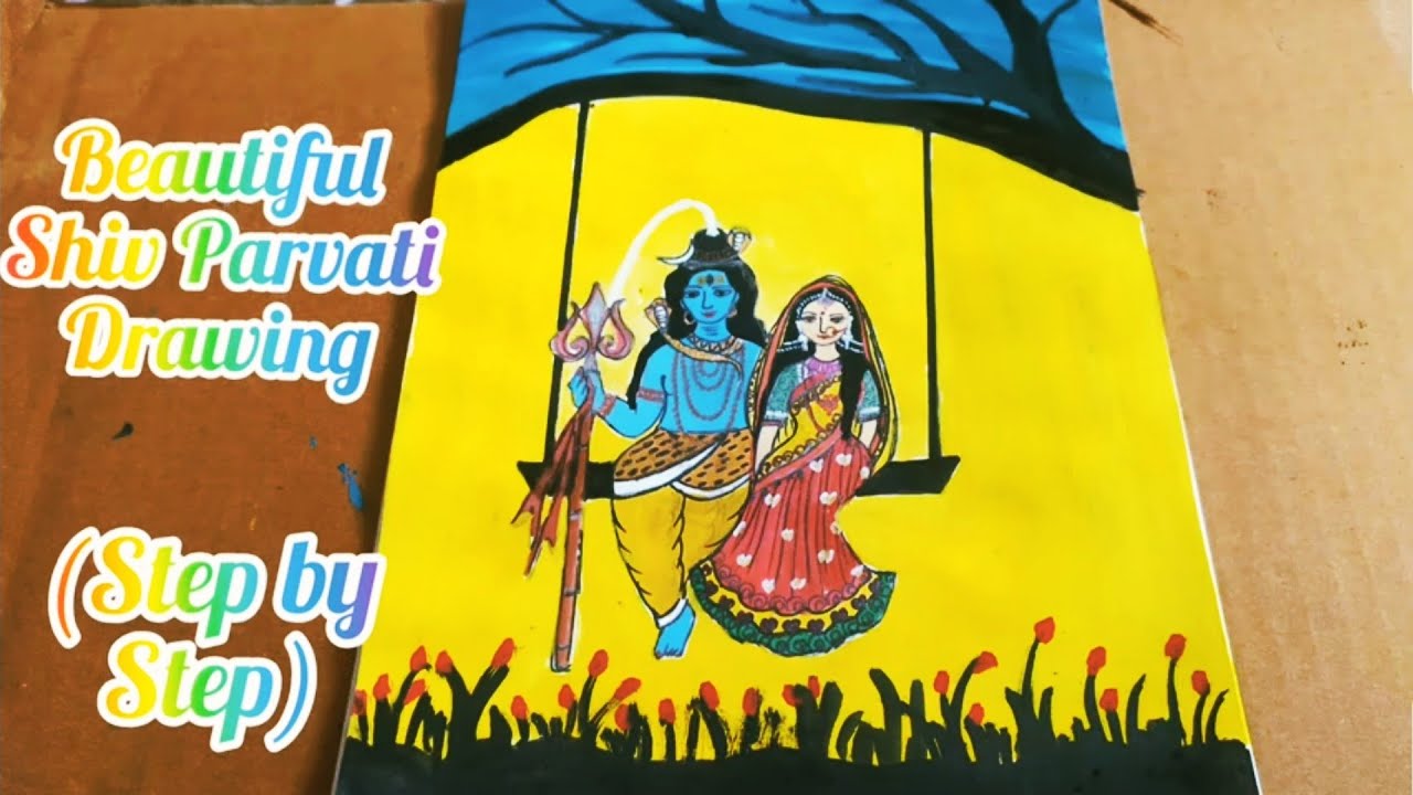 How to Draw Shiv Parvati. Shawan Special.Mahadev drawing. Bholenath ...