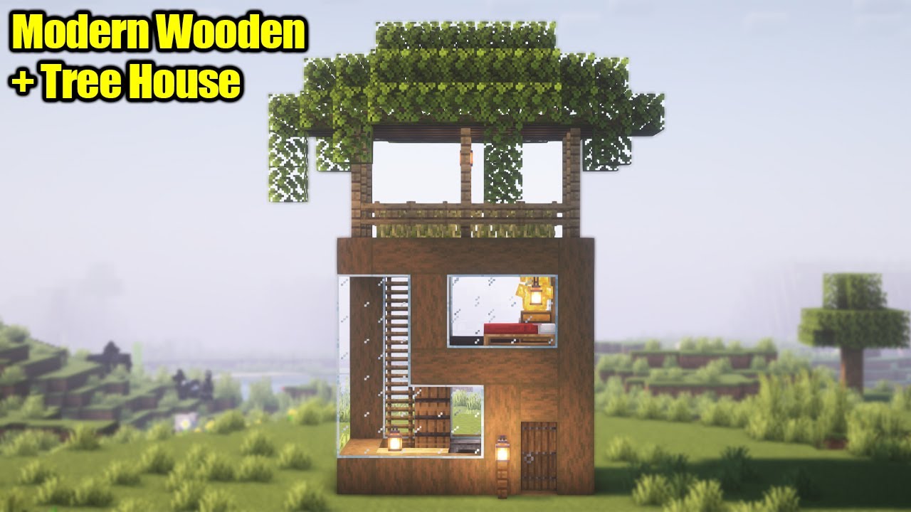 Tutorial | Small Modern + Tree Wooden House (Easy) | Minecraft! - YouTube