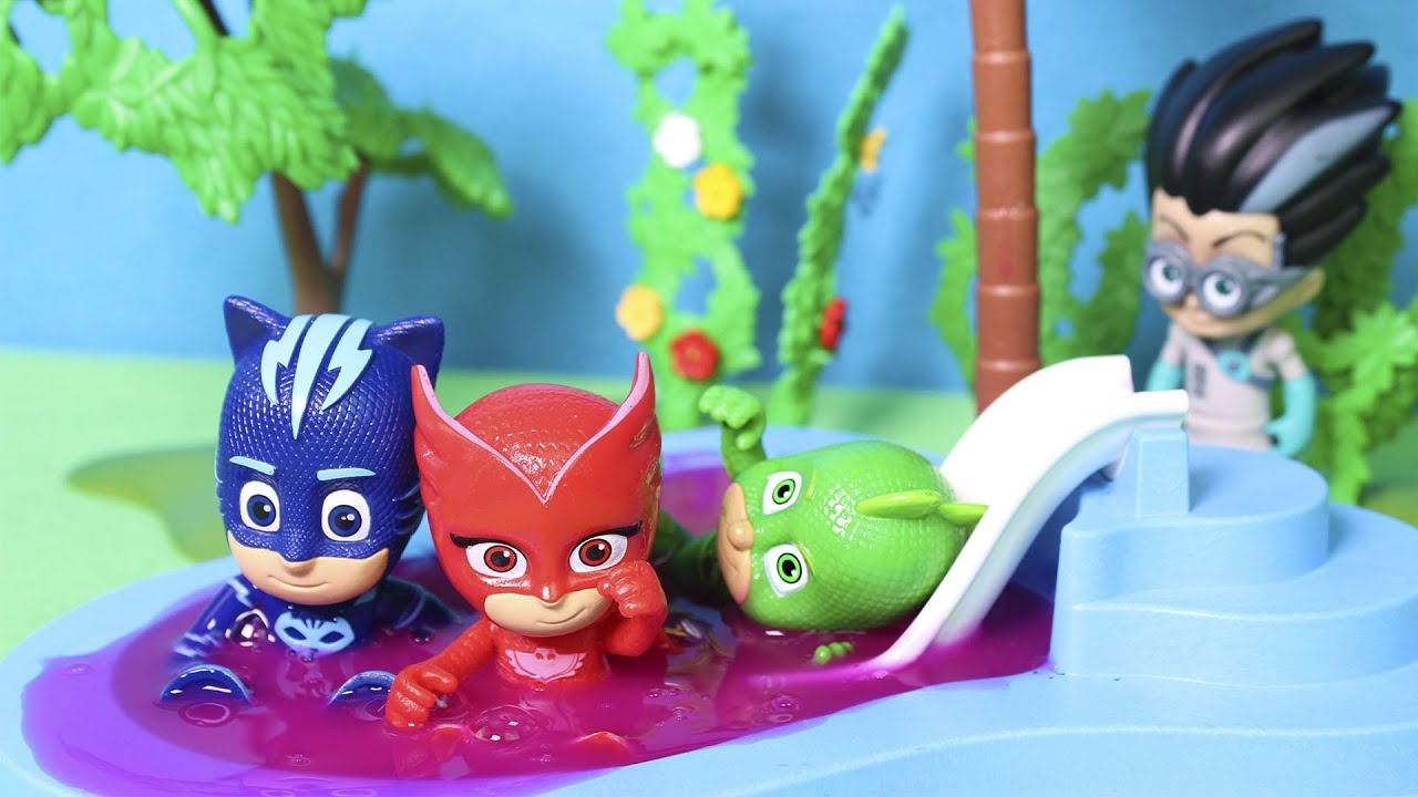 PJ Masks Toys Romeo turns water into Slime to Owlette, Catboy and Gekko ...
