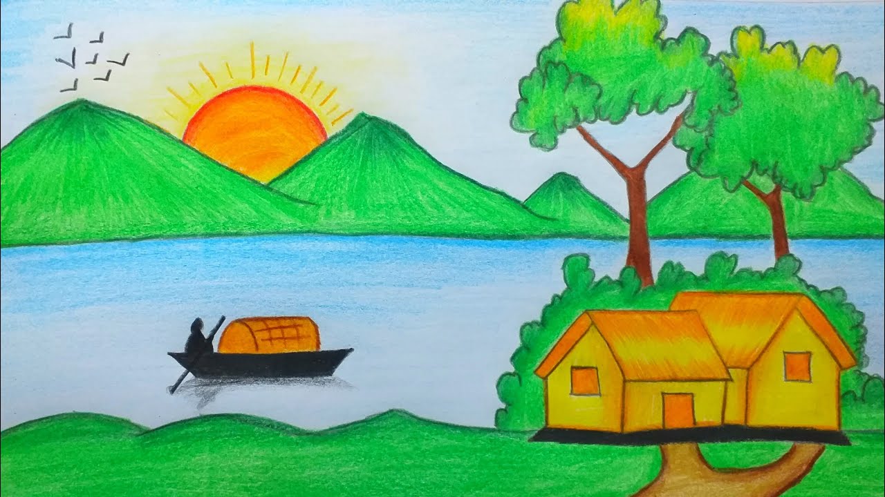 How To Draw Village Scenery Step By Step Landscape/Gramer Drisso ...