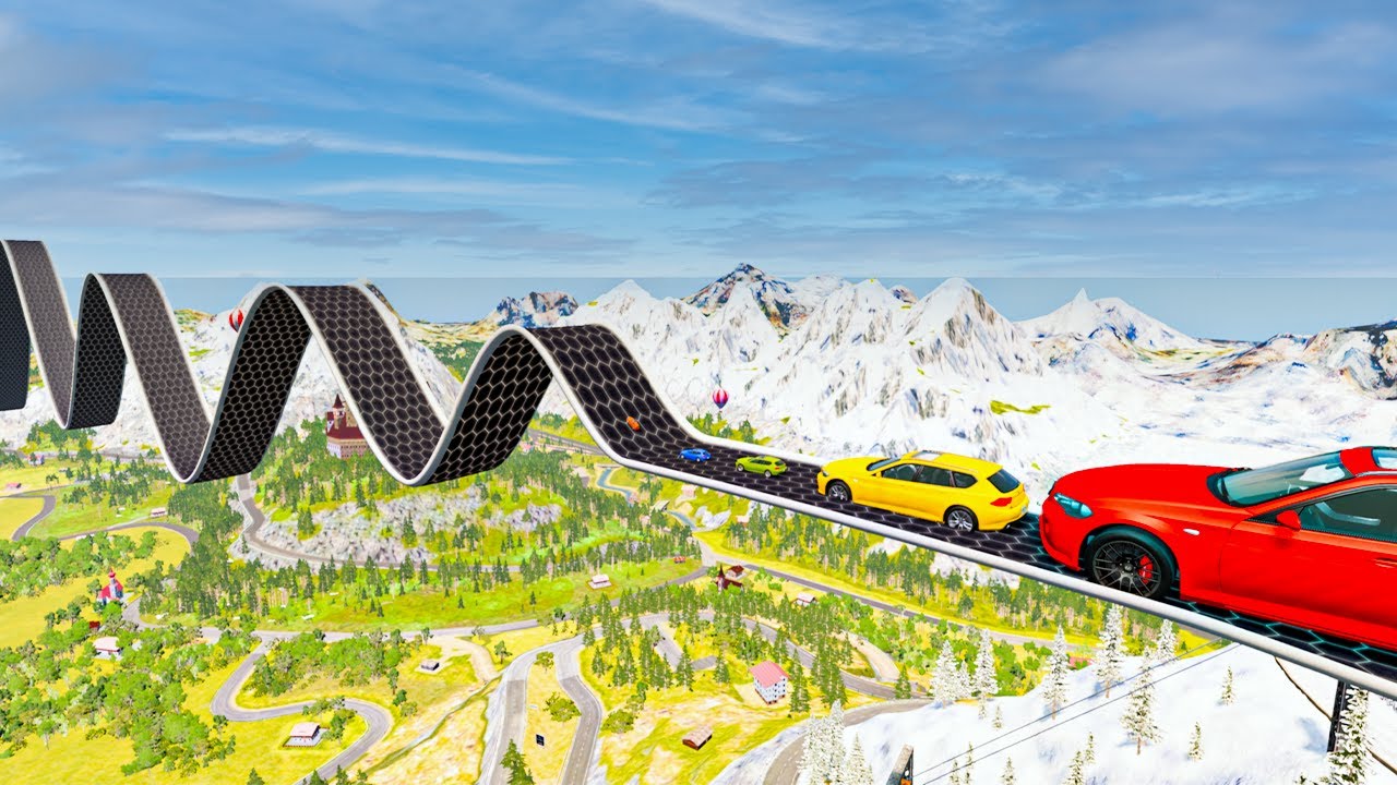 Big & Small Cars vs Impossible Growing Wave Bridge - BeamNG.Drive - YouTube
