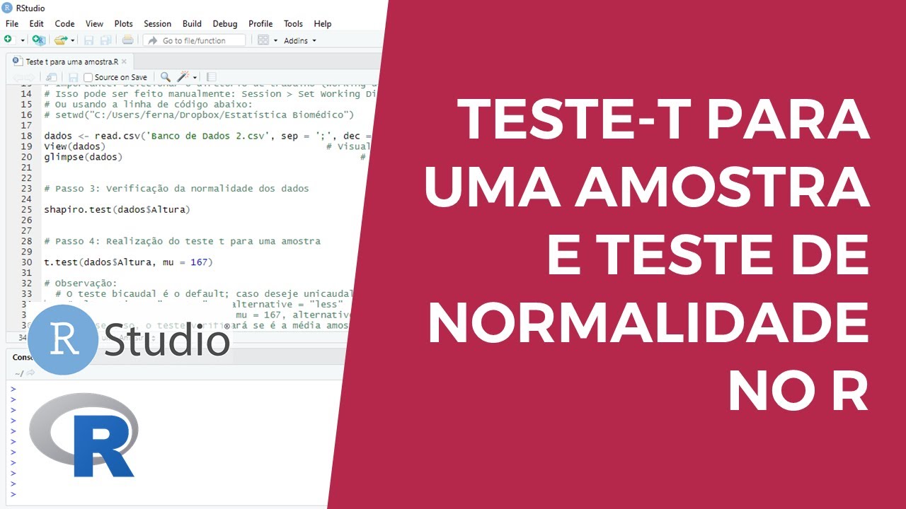 Teste-t para uma amostra e teste de normalidade no R - YouTube
