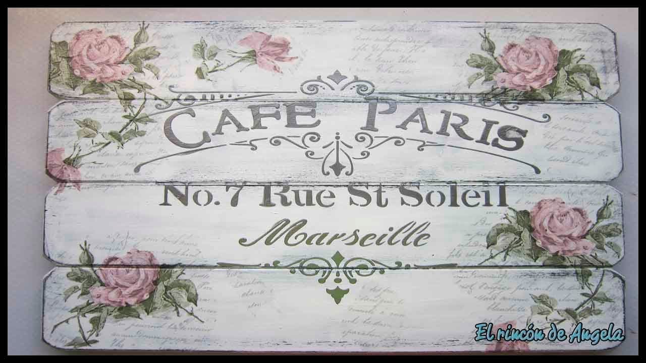 DECOUPAGE- Cuadro de tablas de madera decorado con relieves y decapado ...