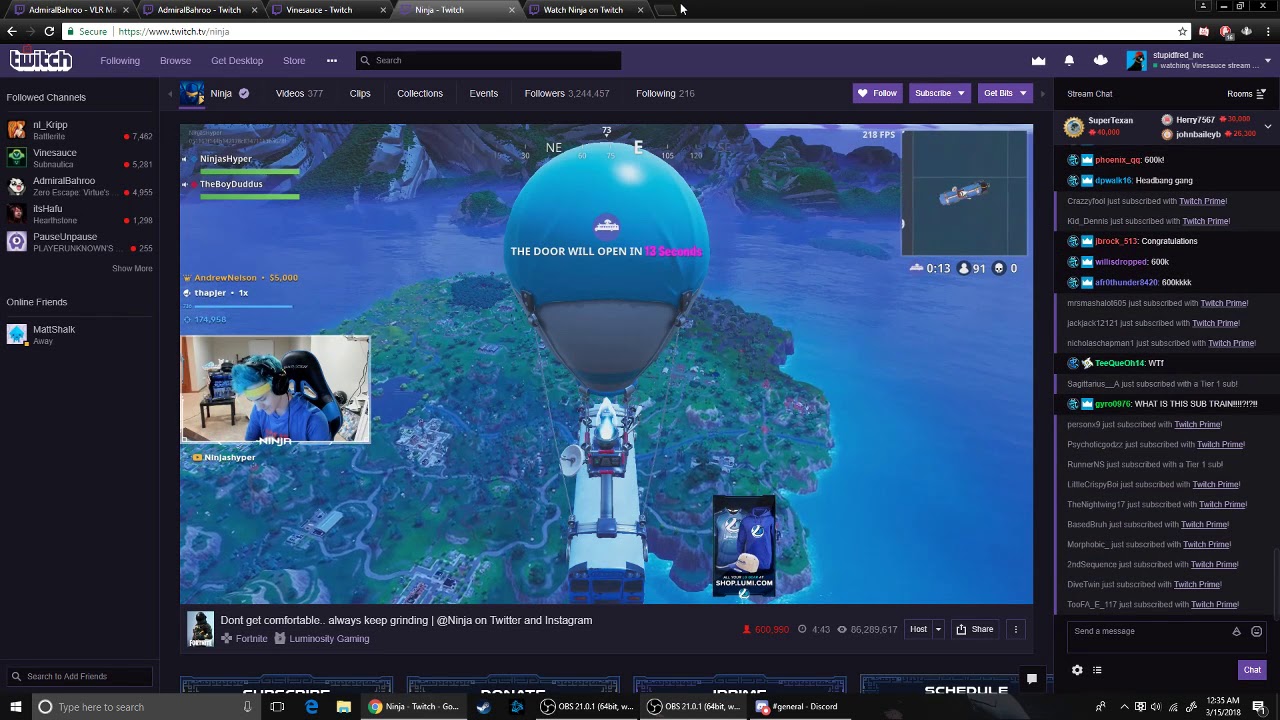 Ninja's Drake stream wall of Twitch Prime subs - YouTube