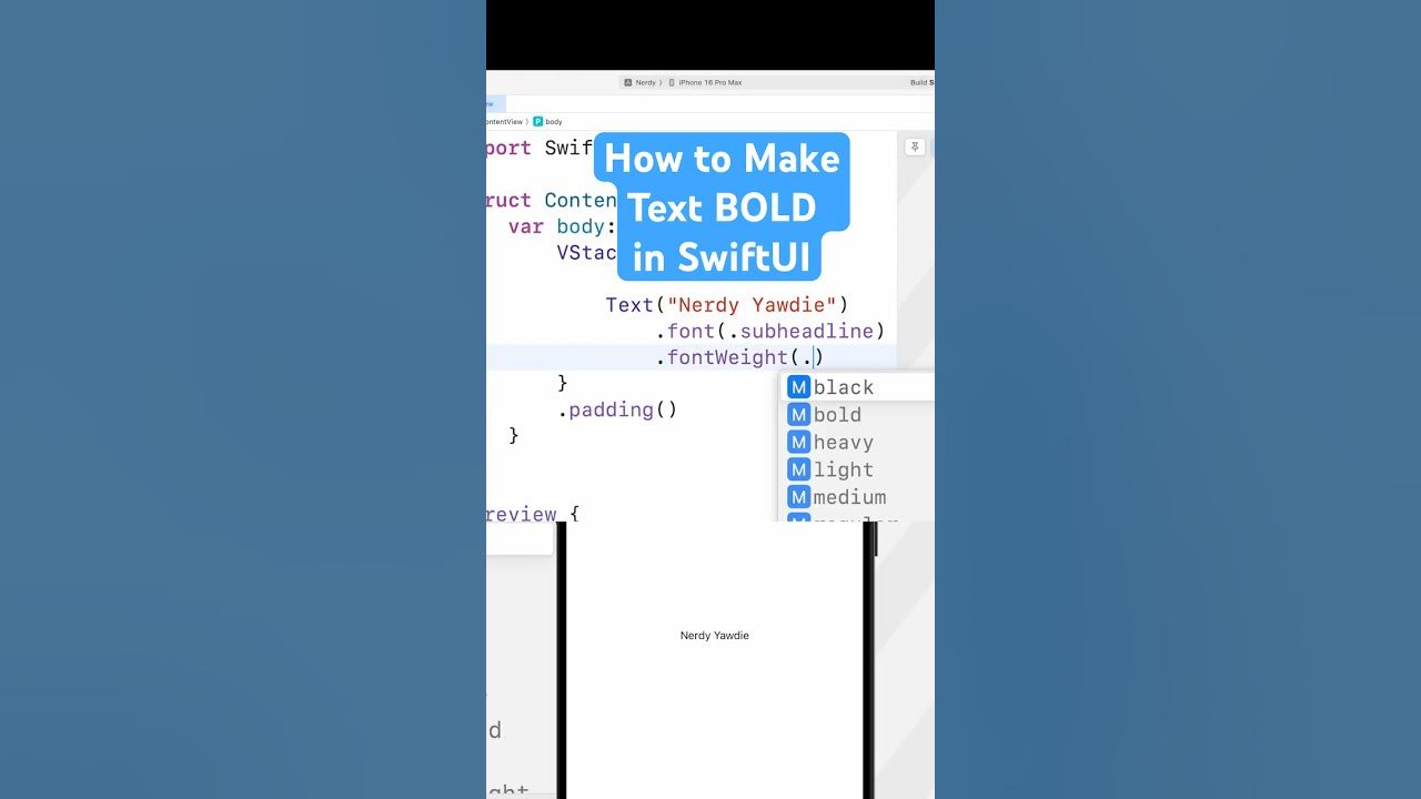 Add Boldness to Text - SwiftUI #swiftui #swiftdev #learnswiftui - YouTube Add Boldness to Text - SwiftUI #swiftui #swiftdev #learnswiftui - YouTube