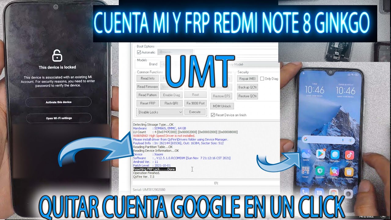 RESET MI ACCOUNT QUITAR CUENTA MI REDMI NOTE 8 GINKO Y FRP CON UMT TEST ...