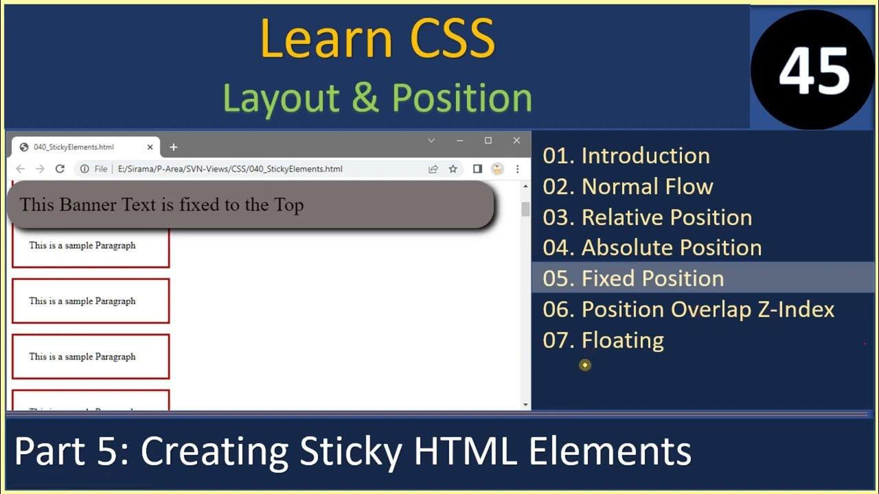 Layout & Position | Part 5 - Fixed Position - Sticky Elements | CSS Tutorial #45 - YouTube