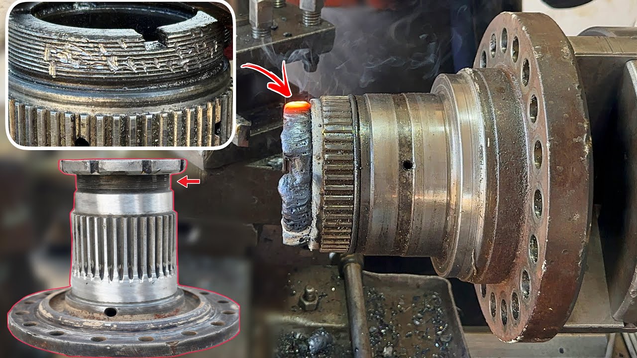 Excavator Wheel Spindle Damaged Thread Remaking by Most Talented ...