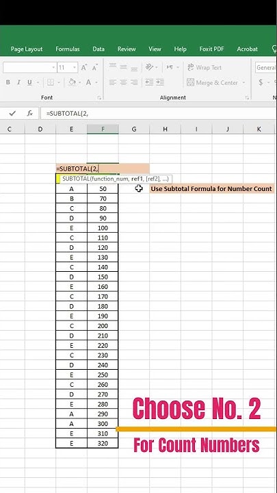 Subtotal Count Numbers in Microsoft excel #shorts #shortvideo #shortsfeed #excel - YouTube